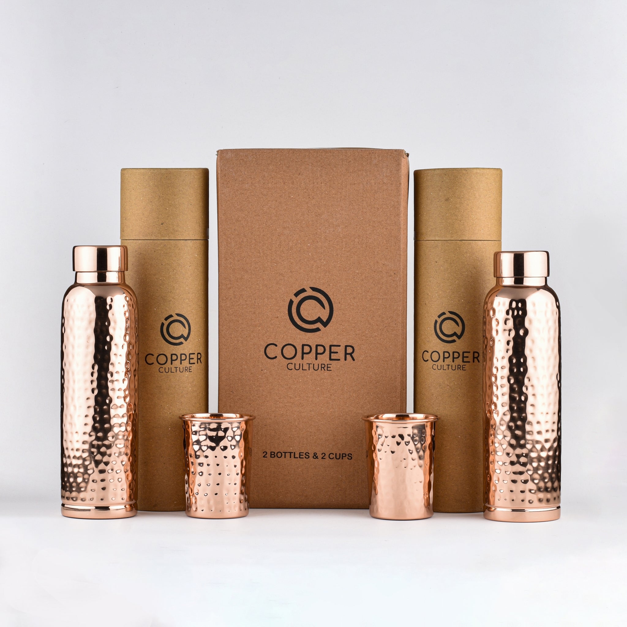Hammered Copper Gift Set - 2 Bottles & 2 Mugs – Copper Culture
